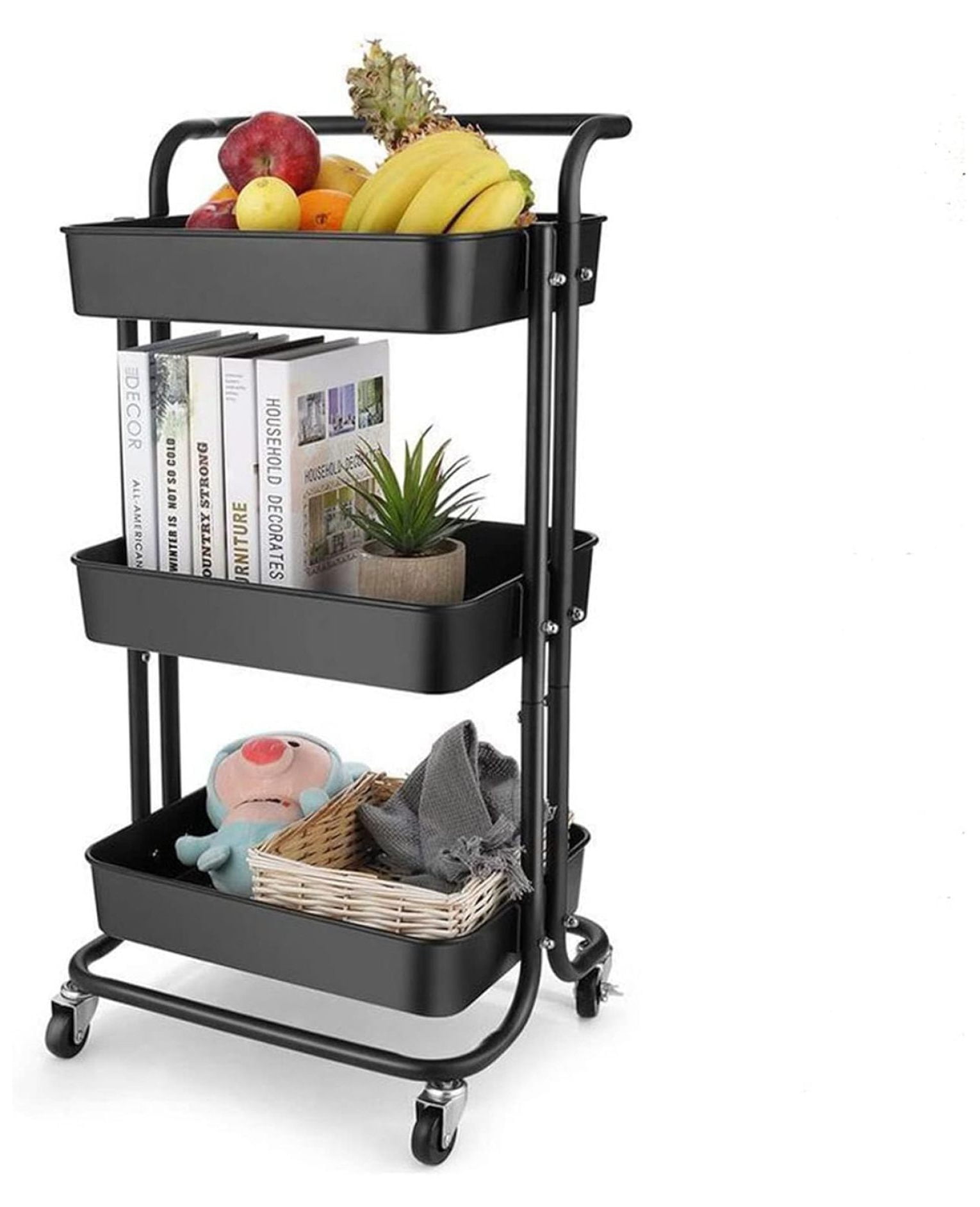 3 Tier Rolling Cart Storage Utility Cart Bathroom Rolling Cart Mobile ...