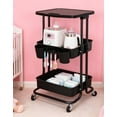 3 Tier Rolling Cart with Table Top, Black Metal Utility Storage ...