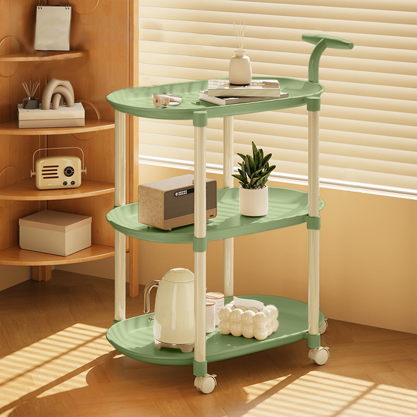 3 Tier Rolling Cart with Table top, Metal Rolling Utility Cart, Sturdy ...