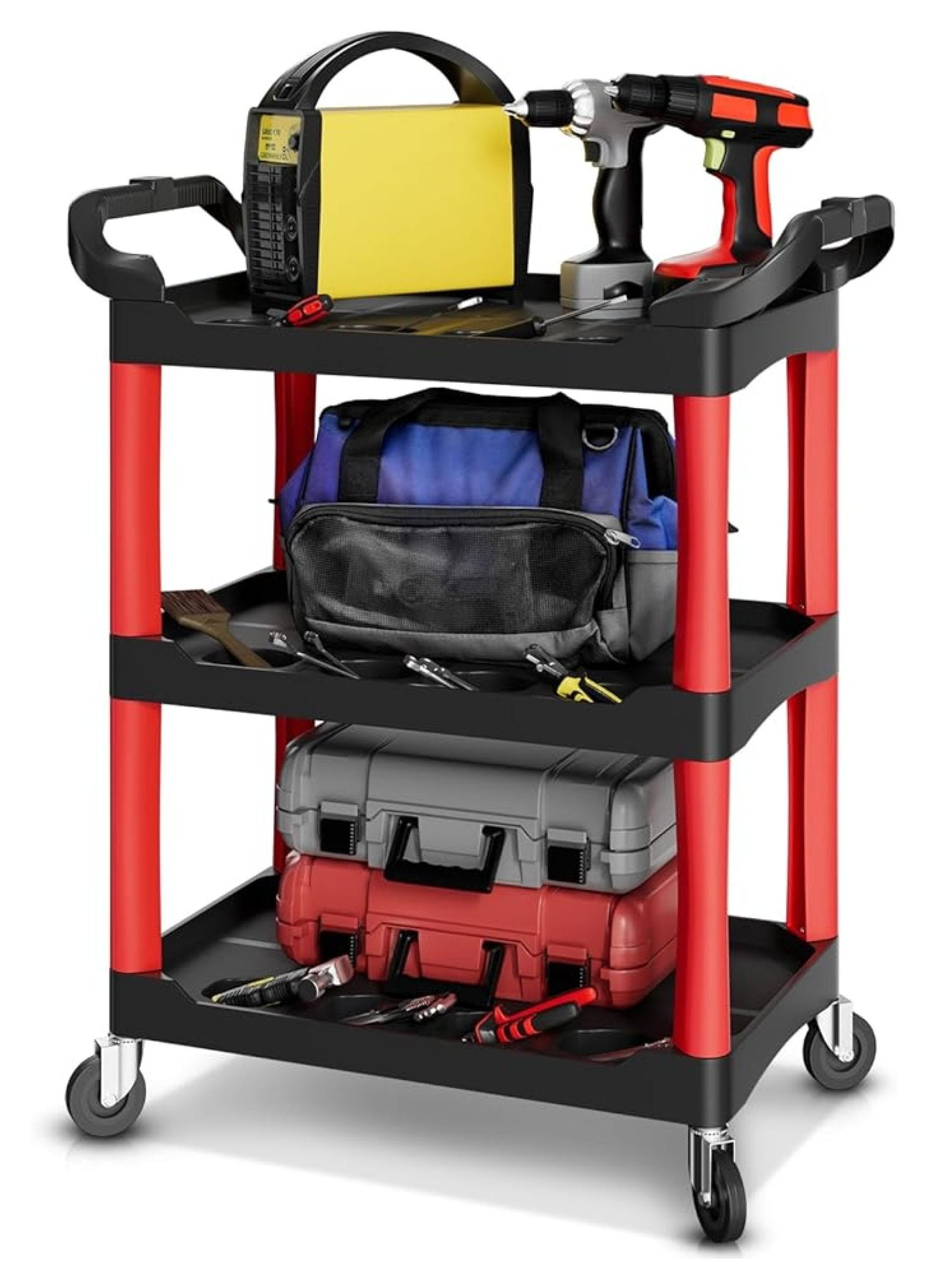 3-Tier Rolling Cart Trolley Storage Detailing Cart with Cup Holders ...