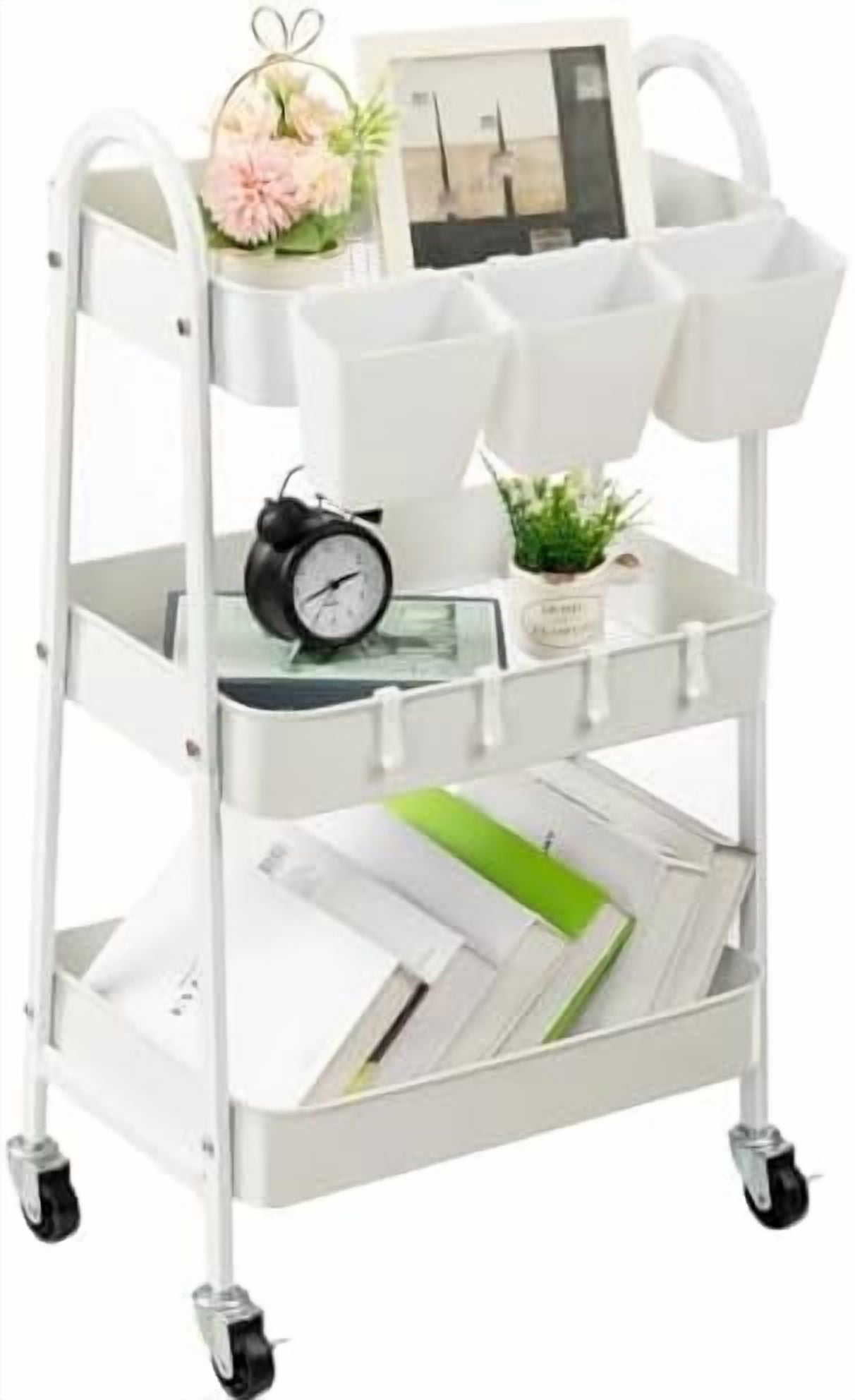 3-Tier Rolling Cart, Utility Cart Mobile Metal Rolling Storage Cart ...