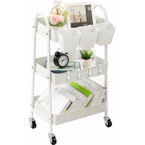 3-Tier Rolling Cart, Utility Cart Mobile Metal Rolling Storage Cart ...