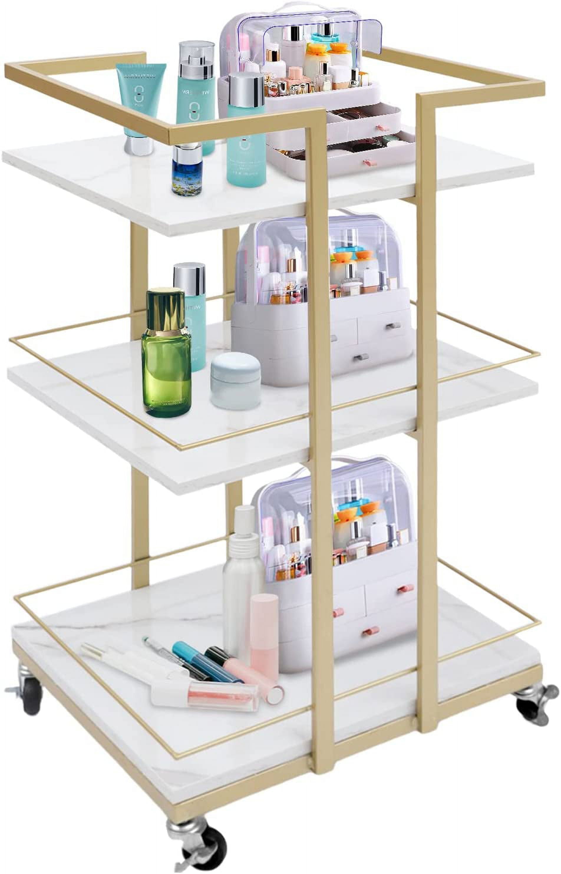 3 Tier Rolling Cart with Wheel,Gold Salon Trolley Serving Cart ...