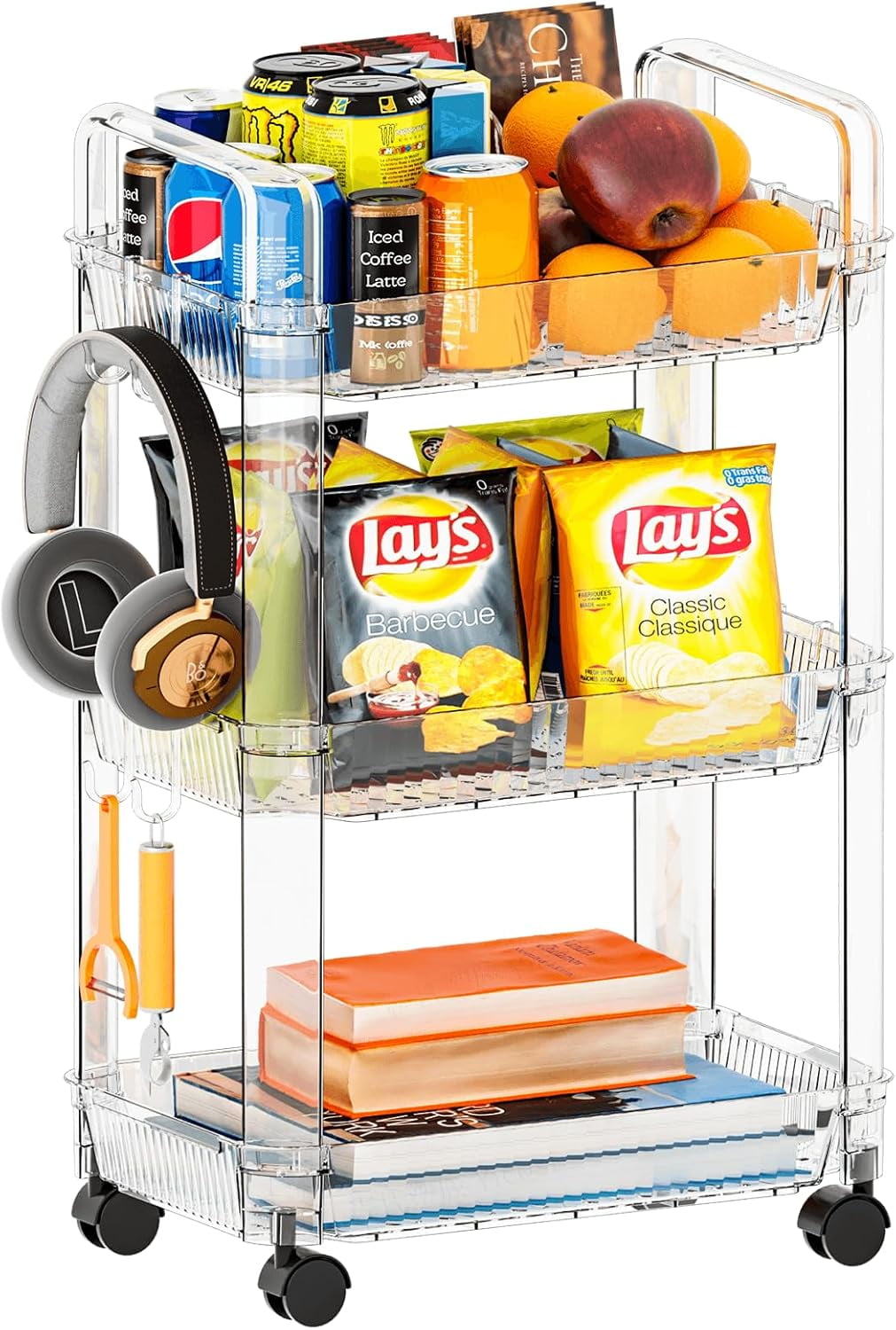 3 Tier Rolling Cart with Wheels,Clear Acrylic Utility Rolling Storage ...