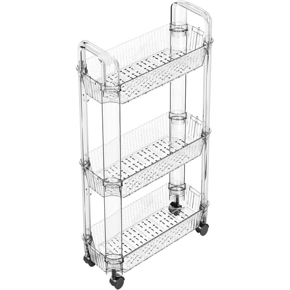 3 Tier Rolling Cart with Wheels,Clear Narrow Bathroom Rack Organizer ...
