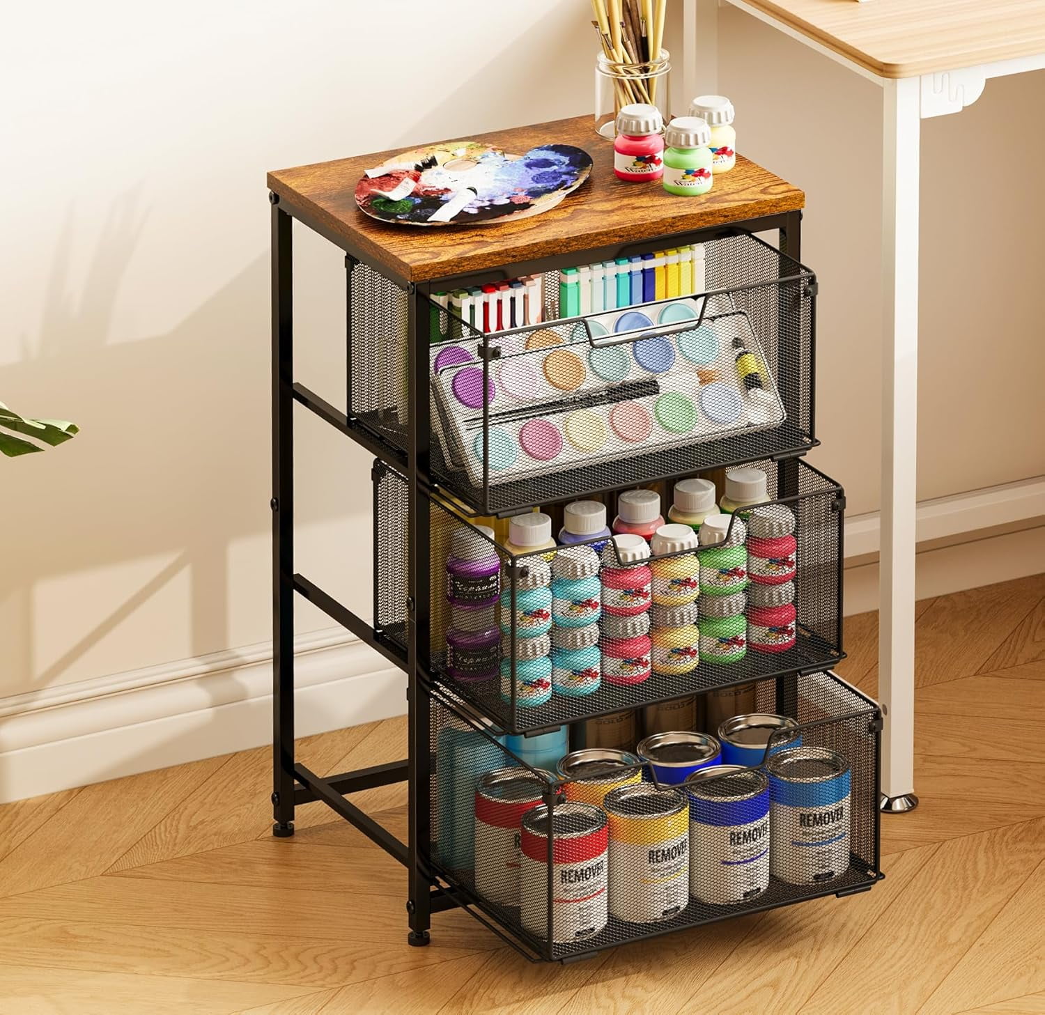 3 Tier Rolling Cart with Wheels,Craft Storage with 3 Drawers for ...