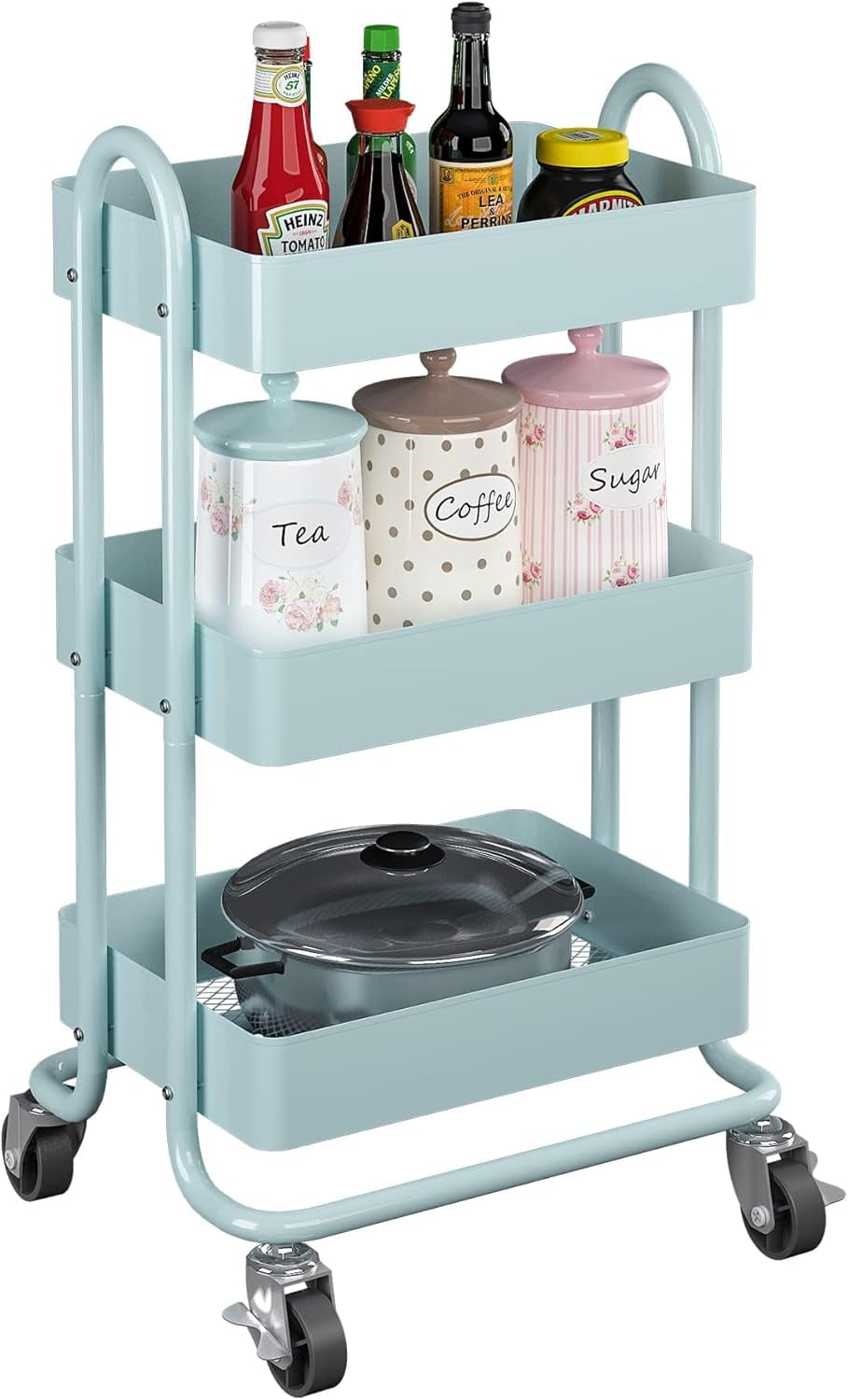 3-Tier Rolling Cart with Wheels,Kitchen Storage Carts or Metal Rolling ...