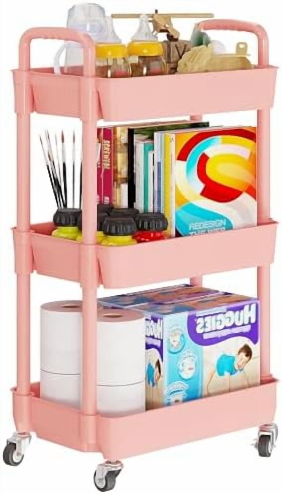 3-Tier Rolling Cart with Wheels,Multifunction Utility Storage Carts ...