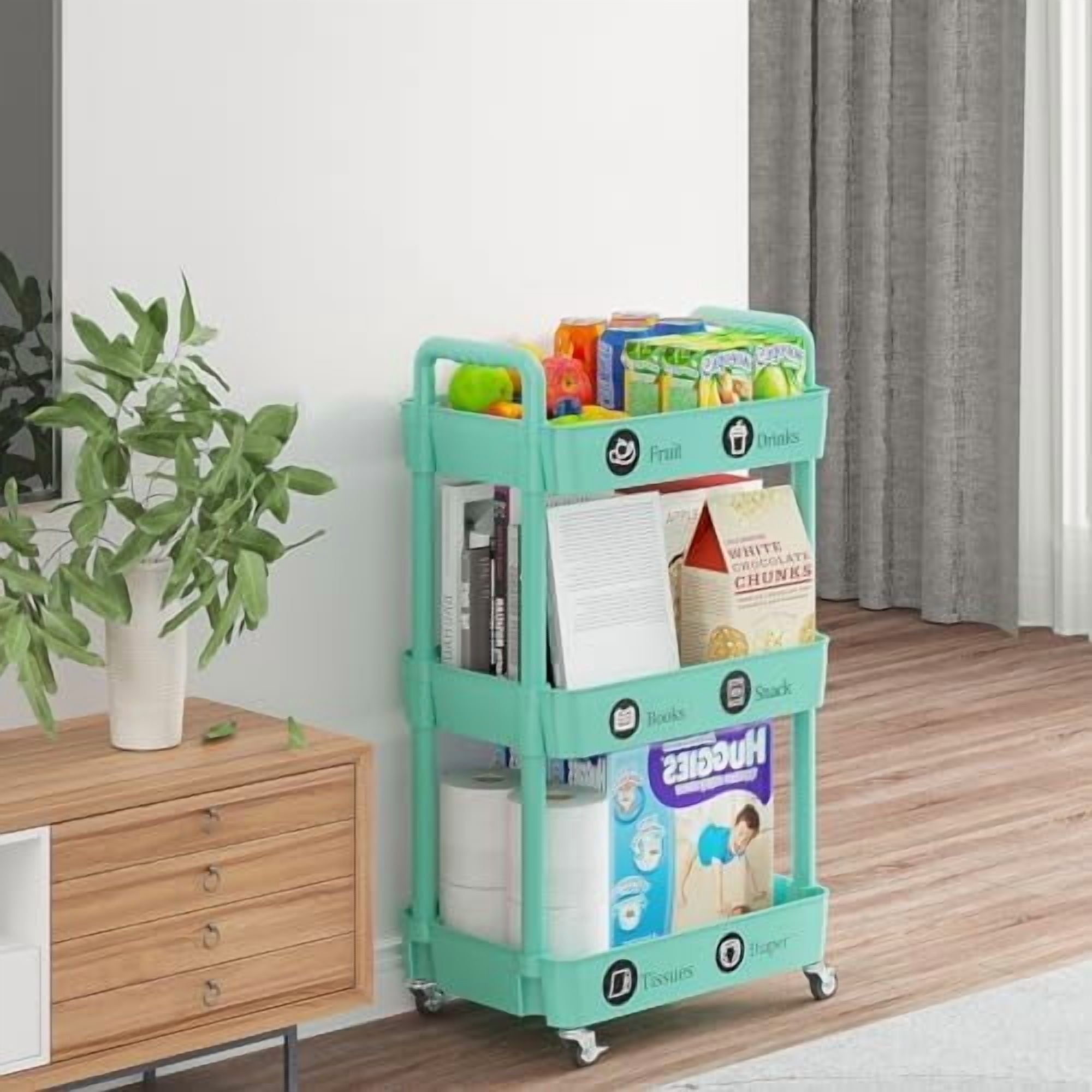 3-Tier Rolling Cart with Wheels,Multifunction Utility Storage Carts ...