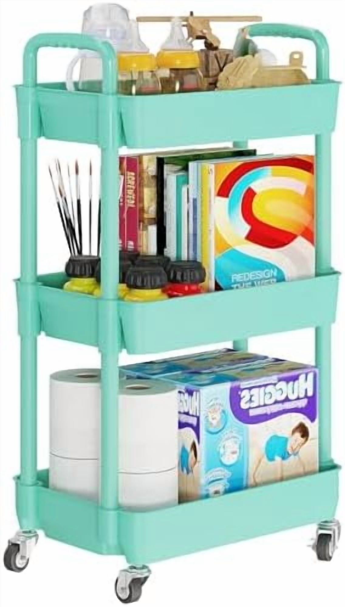 3-Tier Rolling Cart with Wheels,Multifunction Utility Storage Carts ...