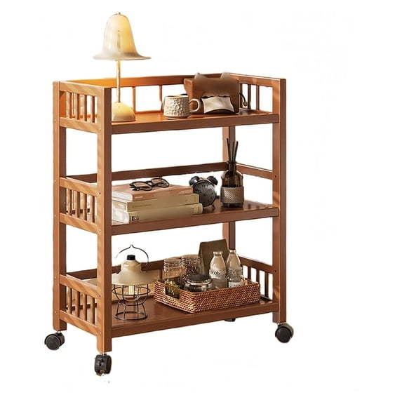 3 Tier Rolling Cart on Wheels, Wood Coffee Cart, Storage Islands for ...