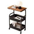 3-Tier Rolling Cart w/Wooden Tabletop, Utility Cart w/Lockable Wheels ...