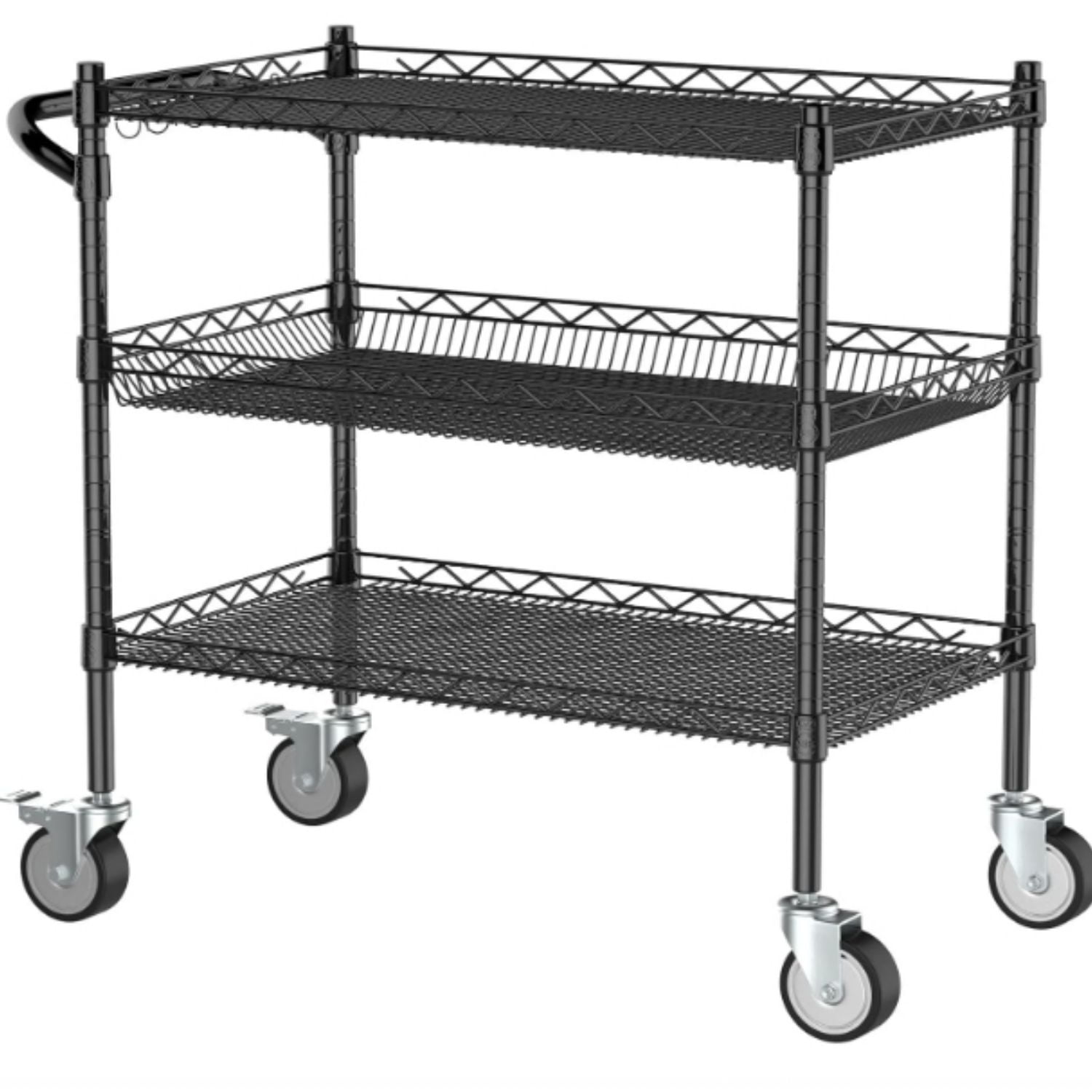 3 Tier Rolling Carts with Wheels,990Lbs Heavy Duty Rolling Utility Cart ...