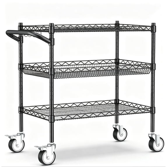 3 Tier Rolling Carts with Wheels, Heavy Duty Rolling Utility Cart ...