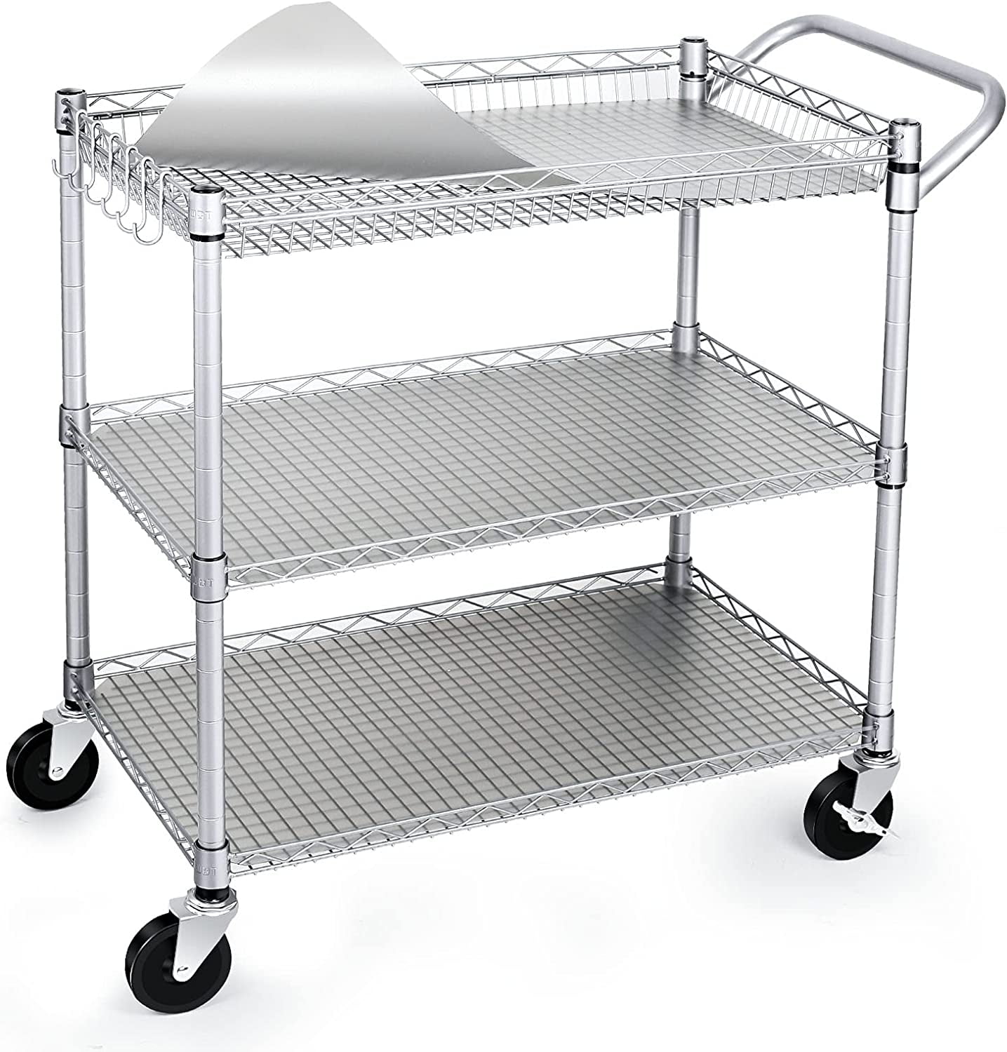 3 Tier Rolling Carts with Wheels, Heavy Duty Rolling Utility Cart with ...