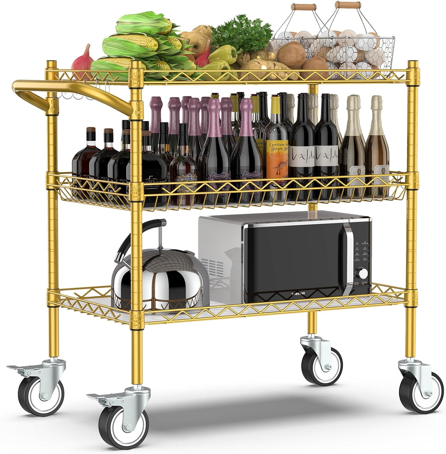 3 Tier Rolling Carts with Wheels,Heavy Duty Utility Bar Cart,NSF ...