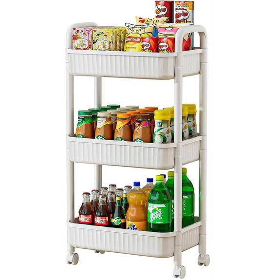 3 Tier Rolling Carts with Wheels, Utility Cart with Handle and Locking ...