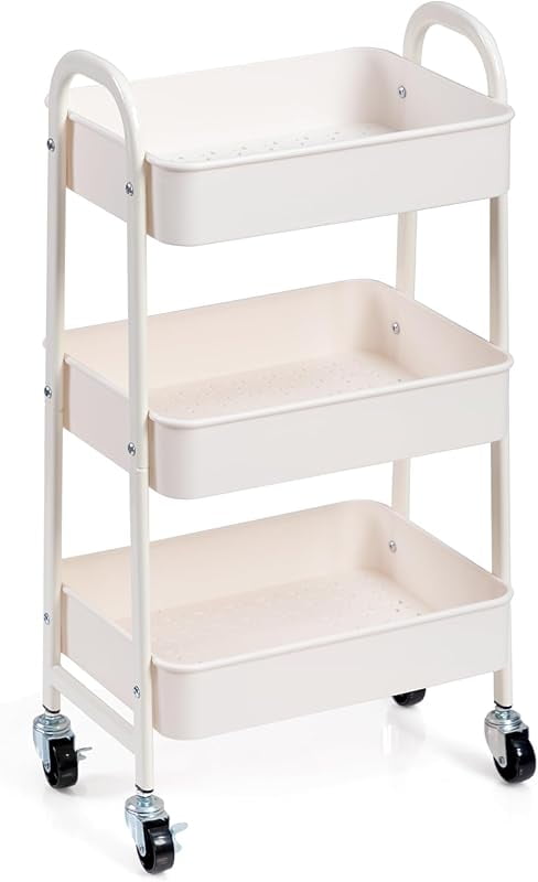 3-Tier Rolling Carts with Wheels, Rolling Utility Cart with Iron Frame ...