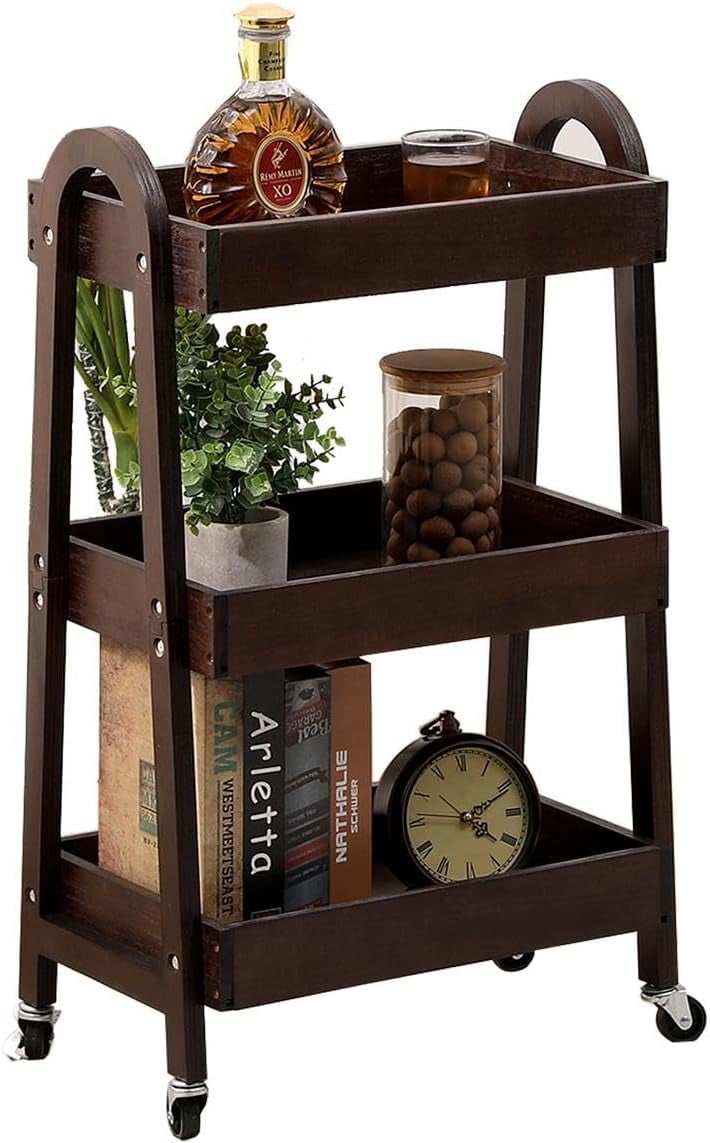 3 Tier Rolling Craft Cart Slim Rolling Storage Cart Wooden Cart on ...