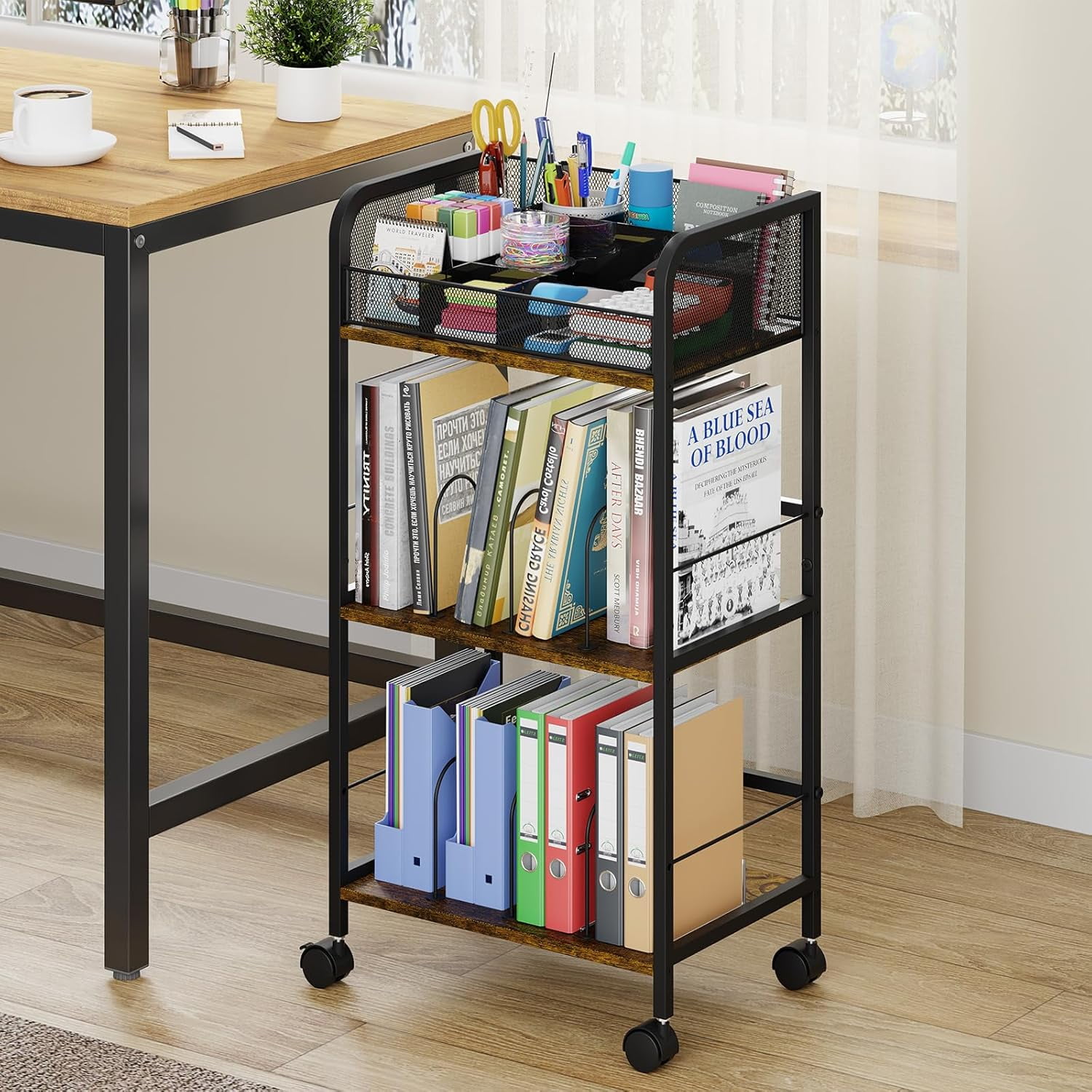 3-Tier Rolling File Cart, Office File Utility Organizer Cart with ...