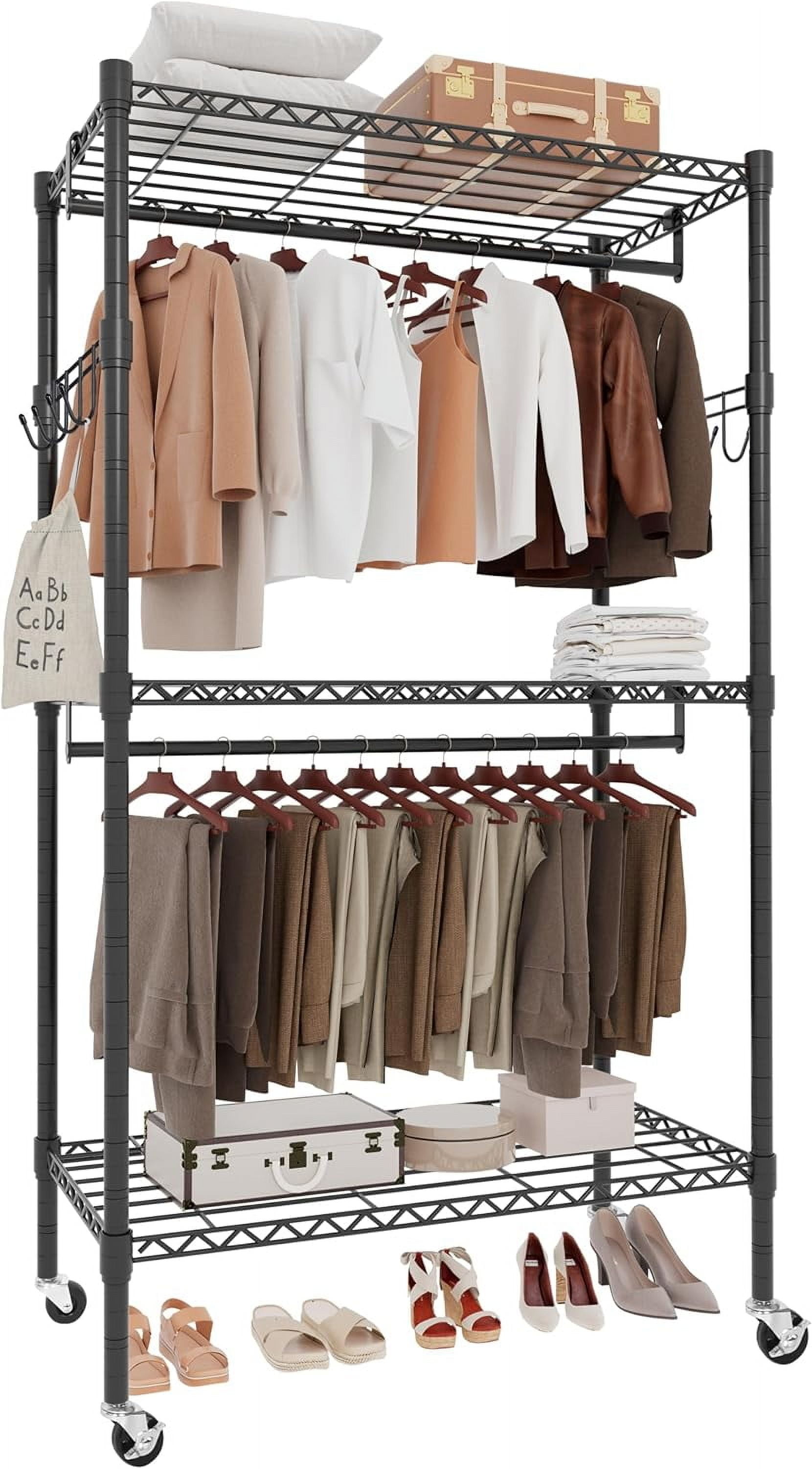 3 Tier Rolling Garment Rack, Heavy Duty Adjustable Metal Clothing Rack ...