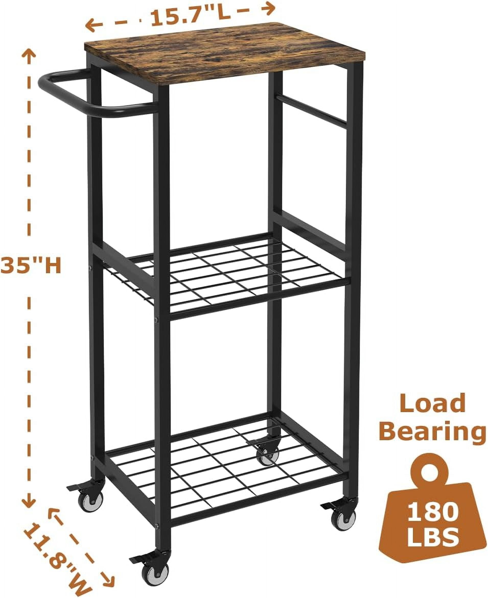 3-Tier Rolling Kitchen Cart Microwave Stand on Wheel, Movable Coffee ...