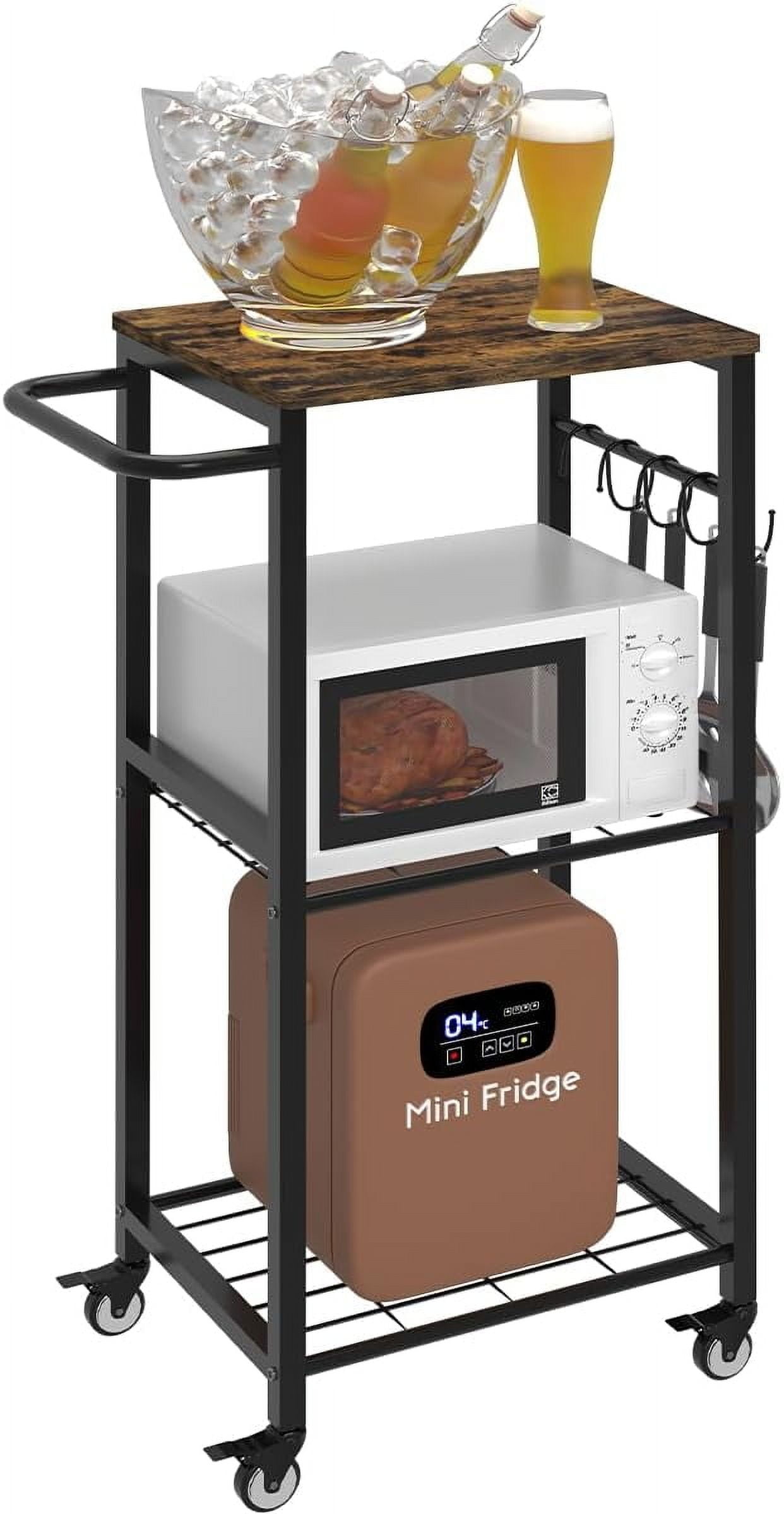 3-Tier Rolling Kitchen Cart Microwave Stand on Wheel, Movable Coffee ...