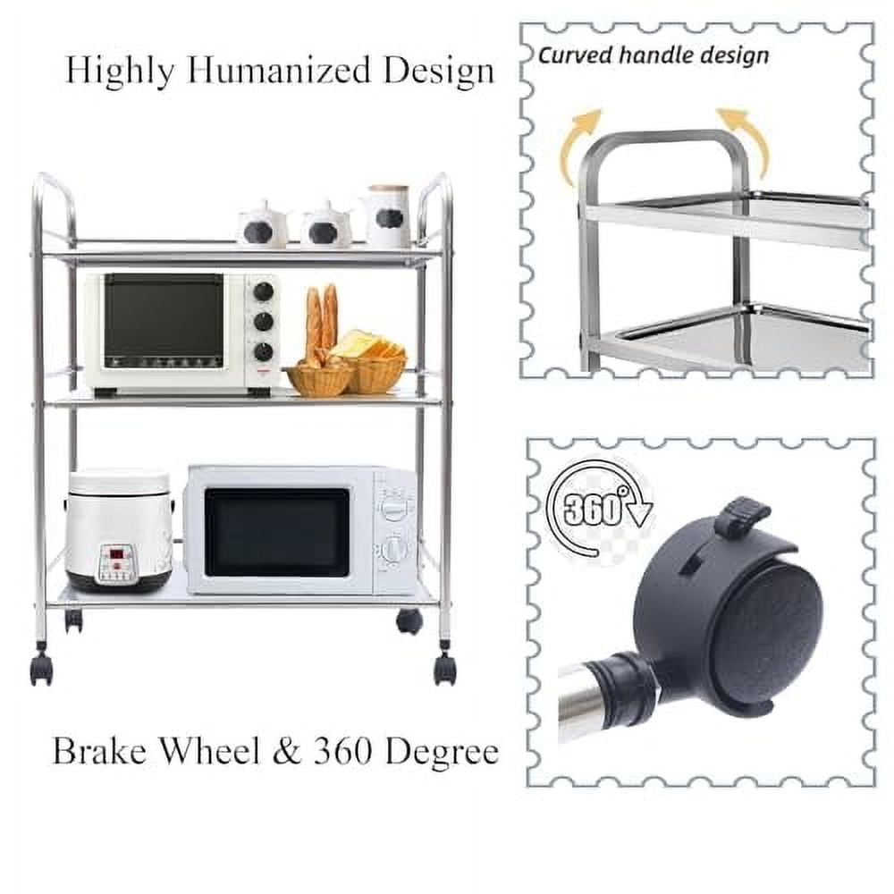 3-Tier Rolling Kitchen Cart, Rolling Microwave Cart, Bar Service Cart ...