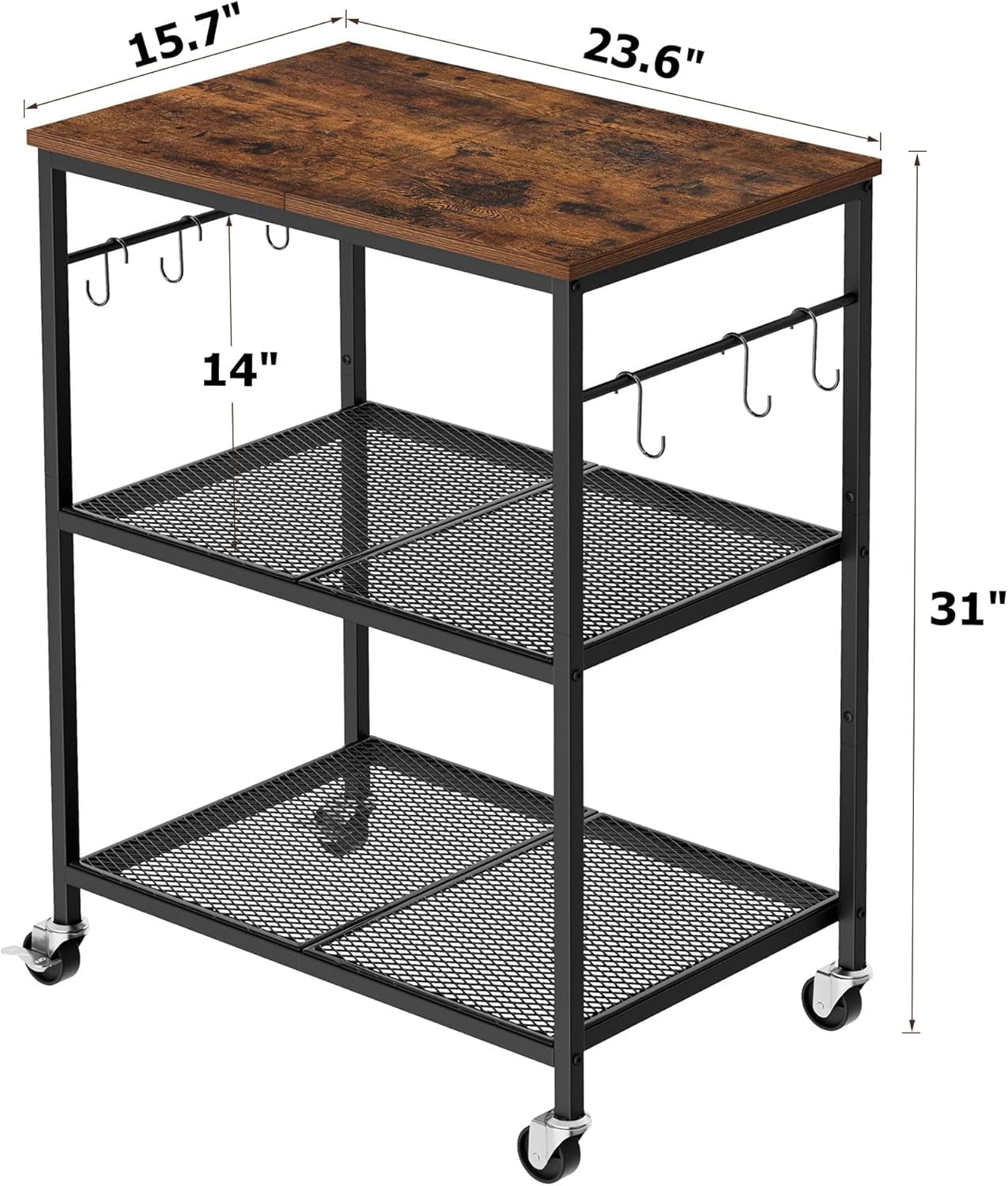 3-Tier Rolling Kitchen Microwave Cart, Kitchen Utility Cart on Lockable ...
