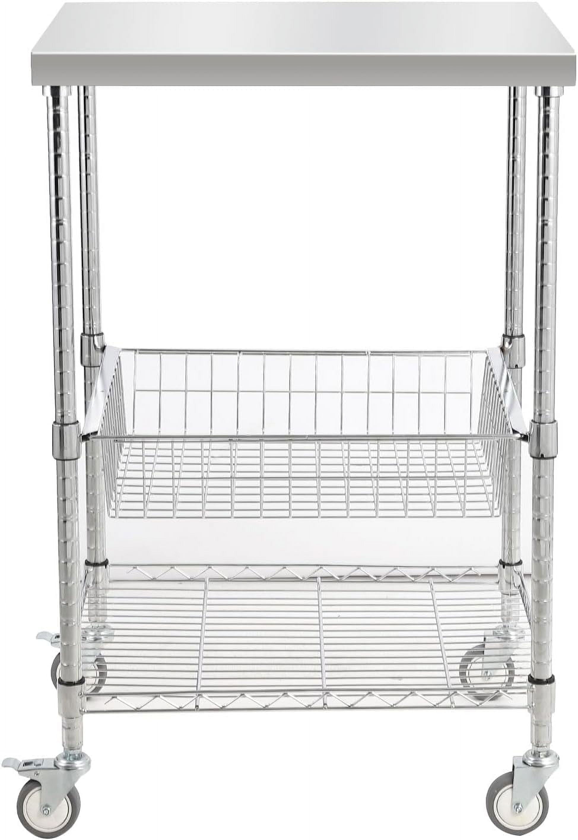 3-Tier Rolling Kitchen Utility Cart, Commercial Service Cart w 24" W x ...