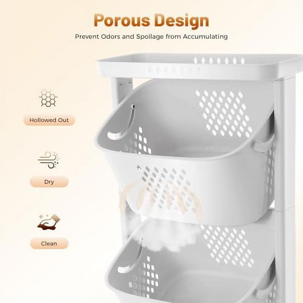 3 Tier Rolling Laundry Hamper Cart With Wheels, Sorter Clothes Storage ...