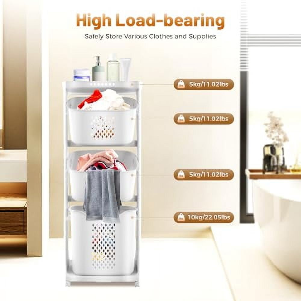 3 Tier Rolling Laundry Hamper Cart With Wheels, Sorter Clothes Storage ...