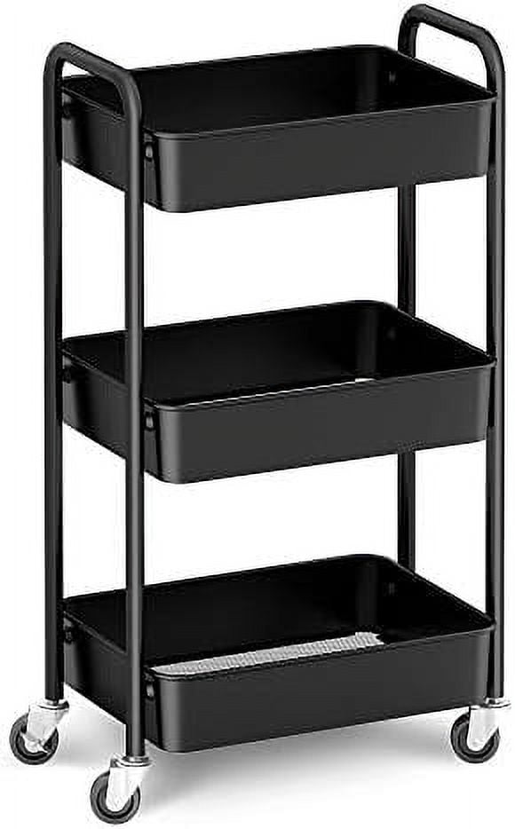 3-Tier Rolling Metal Storage Organizer - Mobile Utility Cart, Kitchen ...