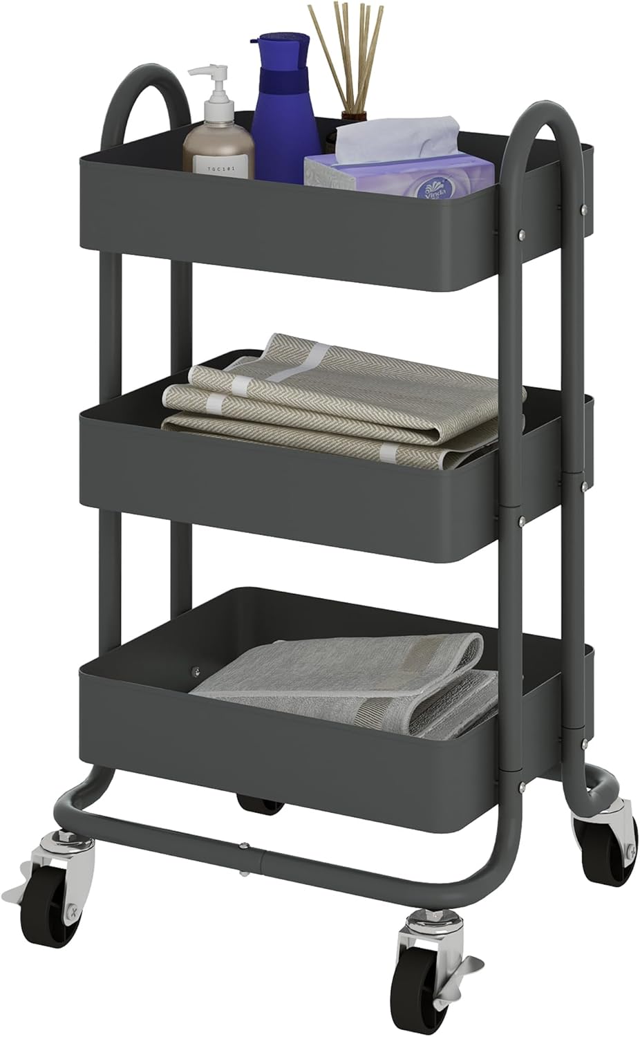 3-Tier Rolling Metal Storage Organizer,Mobile Utility Cart,Kitchen ...