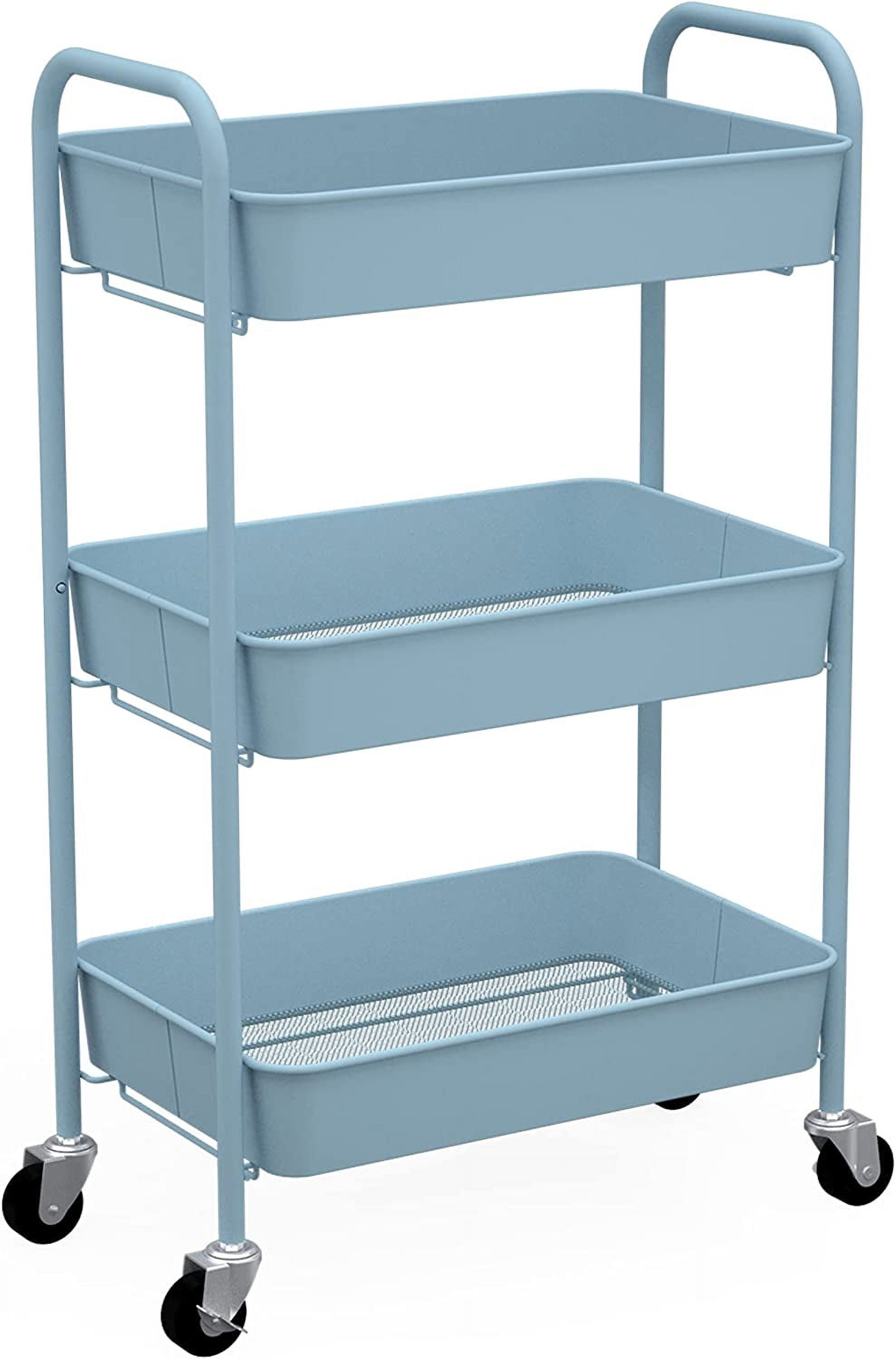 3-Tier Rolling Metal Storage Organizer - Mobile Utility Cart with ...