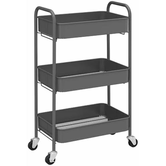 3-Tier Rolling Metal Storage Organizer - Mobile Utility Cart with ...
