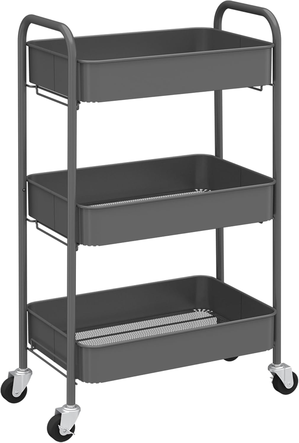 3-Tier Rolling Metal Storage Organizer - Mobile Utility Cart with ...