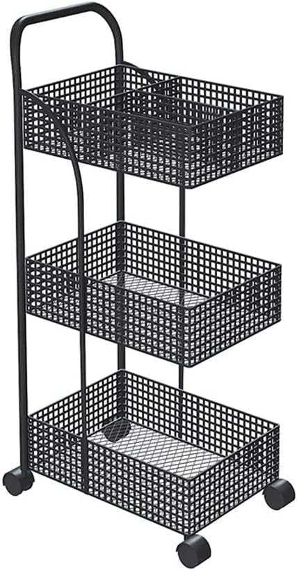 3-Tier Rolling Metal Utility Cart with Wheels, Heavy-Duty Mesh Storage ...