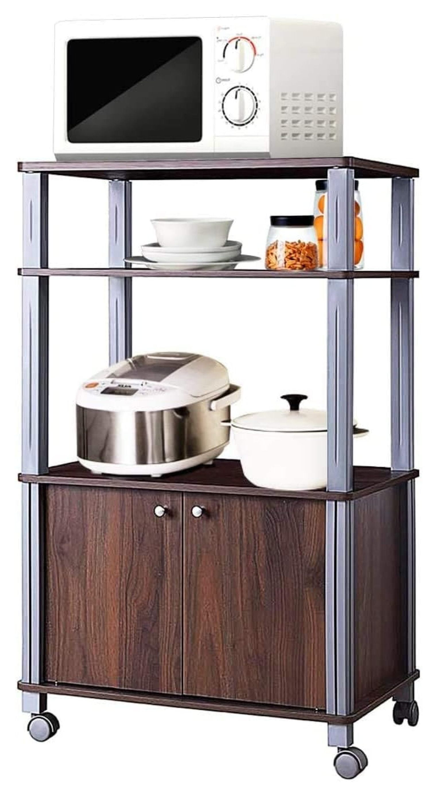 3-Tier Rolling Microwave Oven Stand with Utility Shelves Cabinet ...
