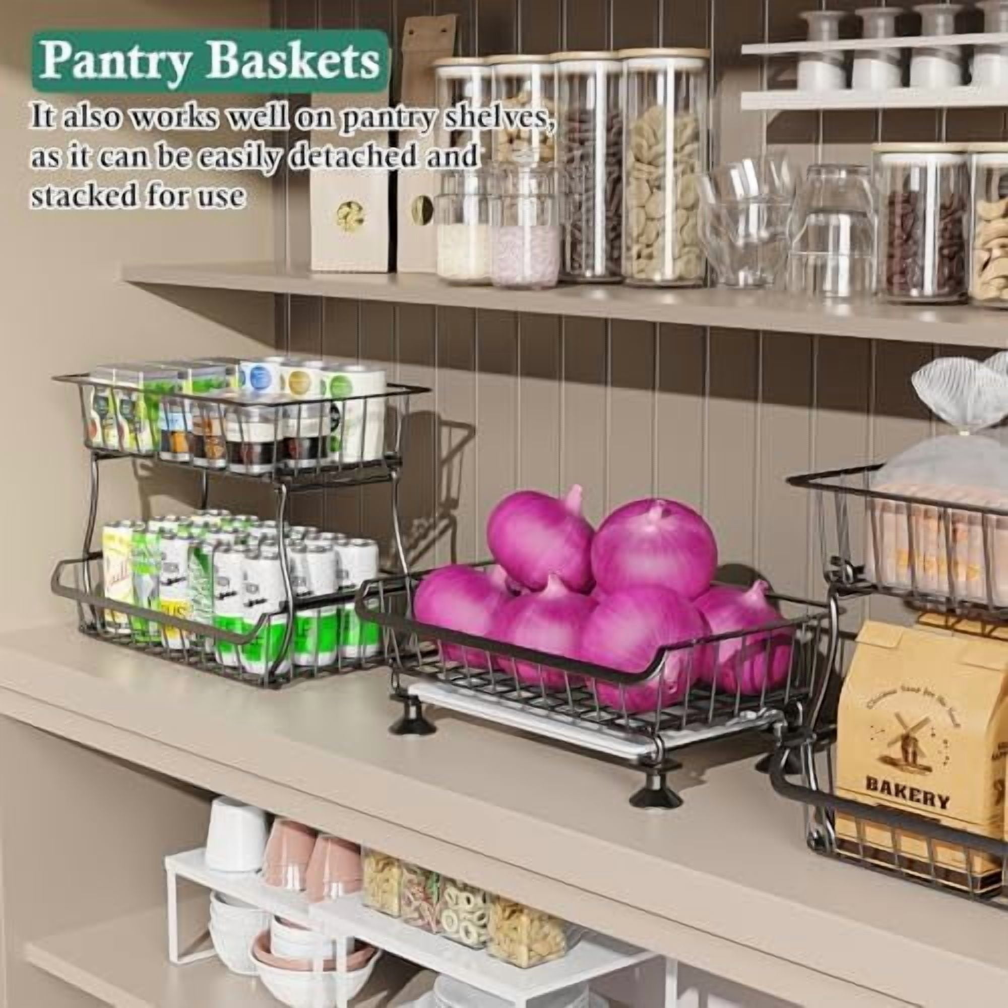 3-Tier Rolling Pantry Floor Organizer and Storage Cart with Wheels ...