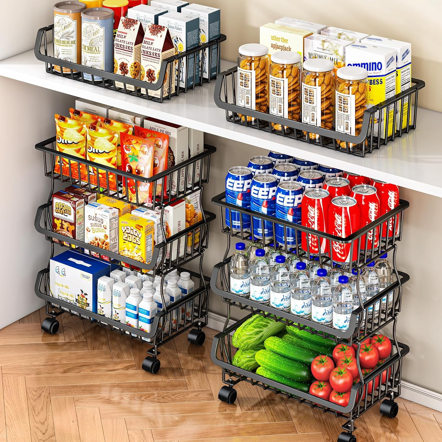3-Tier Rolling Pantry Organizers and Storage Cart with Wheels ...