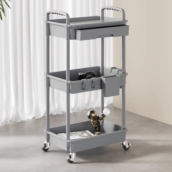 Gymax Heavy Duty 3-Tier Utility Storage Cart with Multi-Use Shelves ...