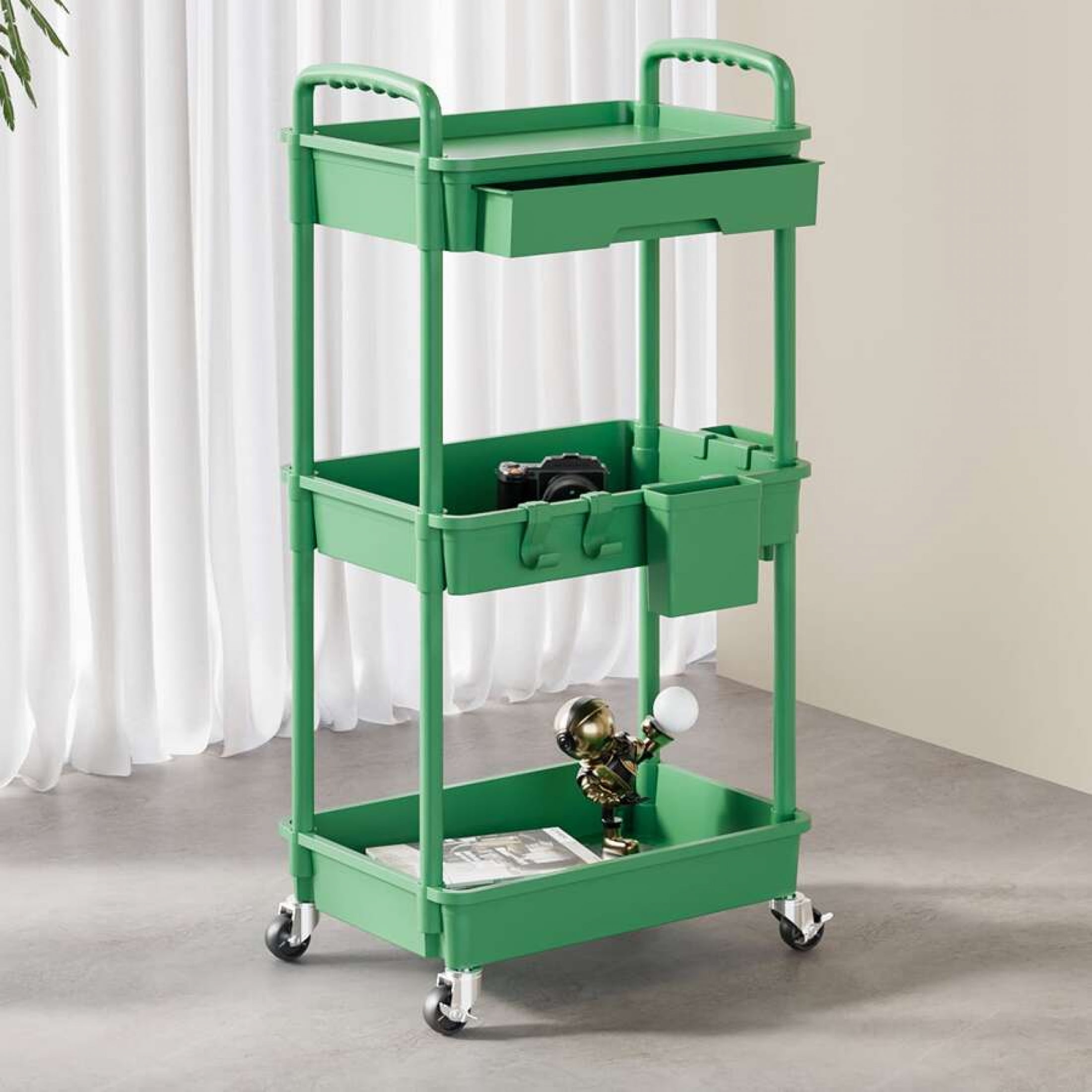 Rolling Plastic Storage Cart, Multi-Purpose Organizer Trolley for Home ...