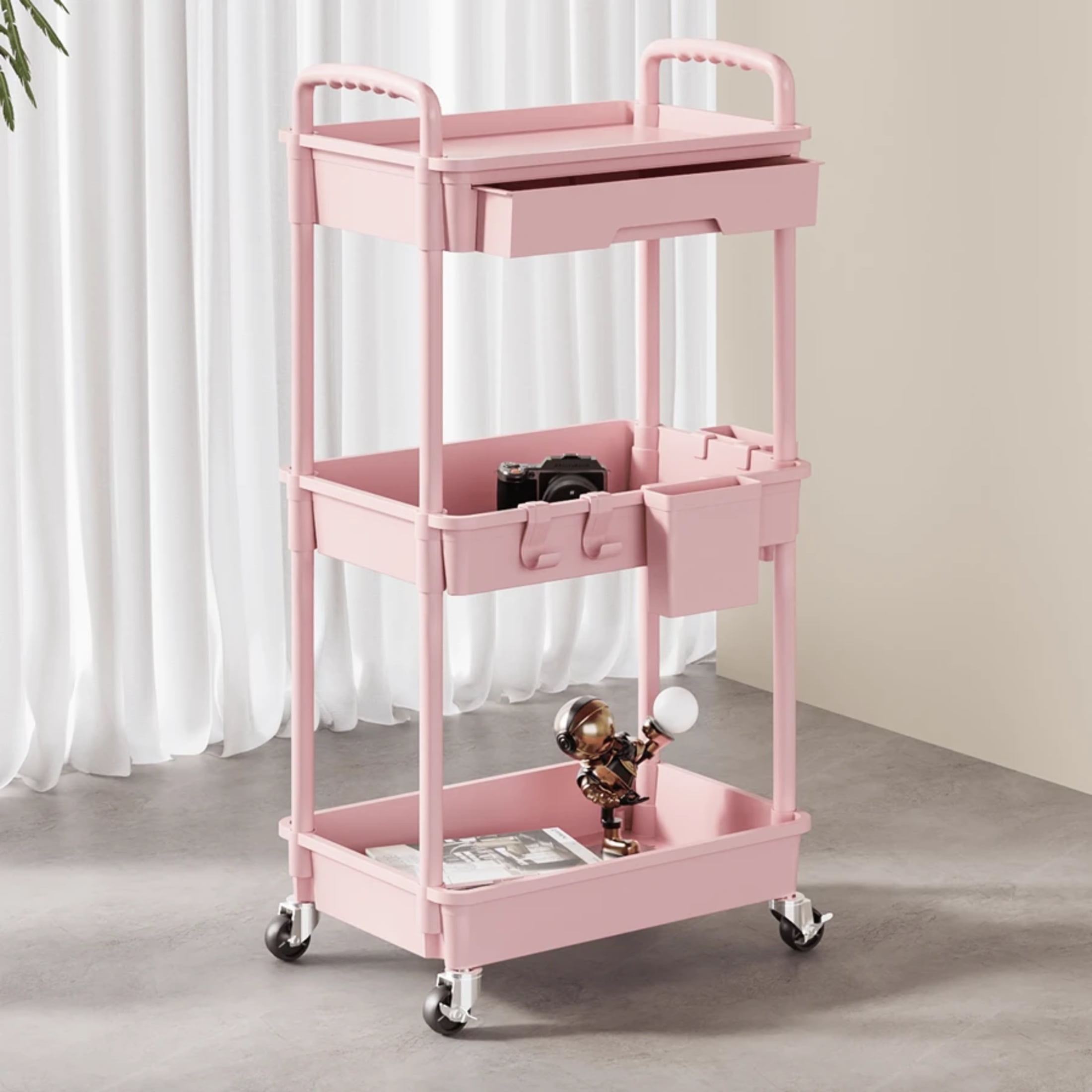 3-Tier Rolling Plastic Storage Cart, Multi-Purpose Organizer Trolley ...
