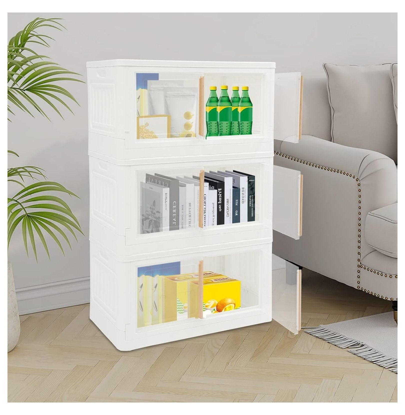 3-Tier Rolling Stackable Storage Cabinet Bin with Lid, Large Foldable ...