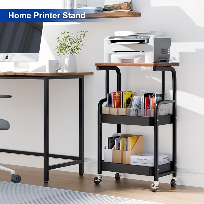 3-Tier Rolling Storage Cart with Desktop - Adjustable Height Locking ...