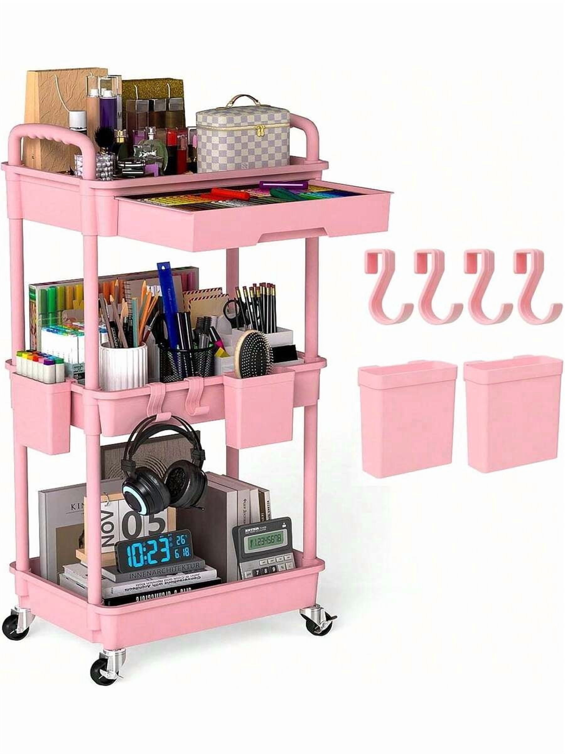 3 Tier Rolling Storage Cart With Drawers Rolling Utility Cart With ...
