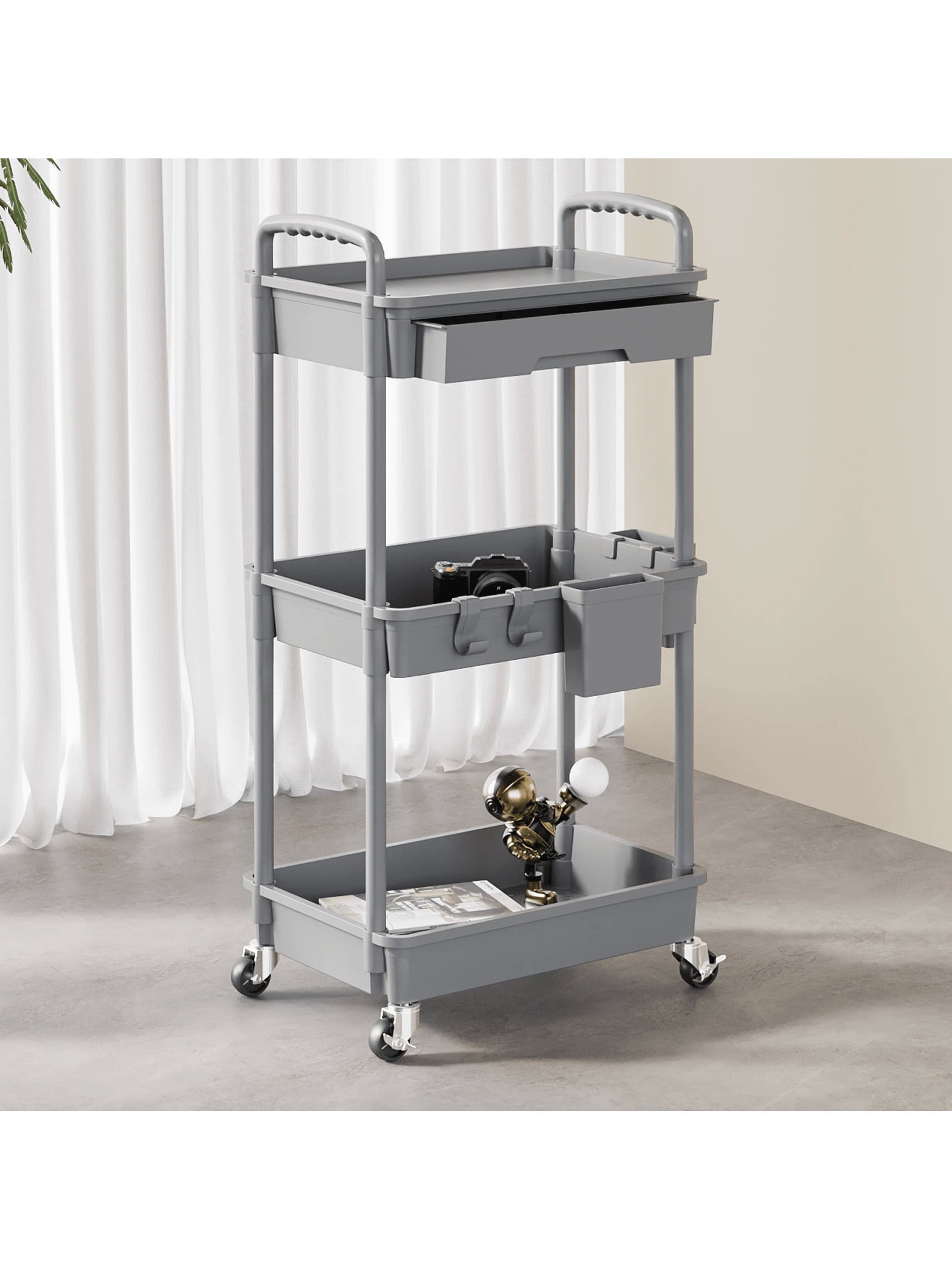 3 Tier Rolling Storage Cart With Drawers Rolling Utility Cart With ...