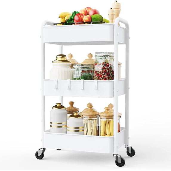 3 Tier Rolling Storage Cart, Metal Trolley Utility Cart with Wheels ...