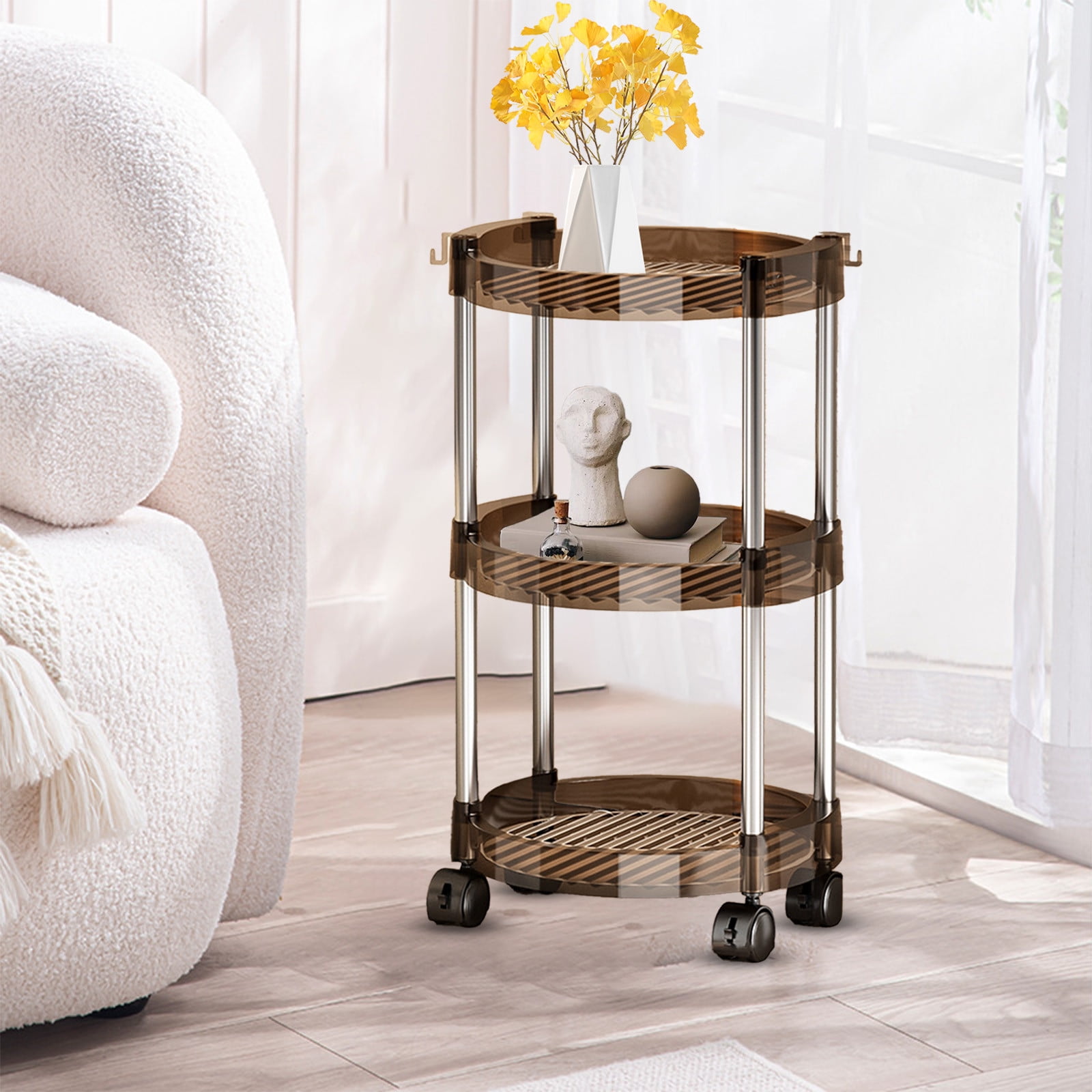 3-Tier Rolling Storage Cart with Wheels,Multi-Functional Small Round ...